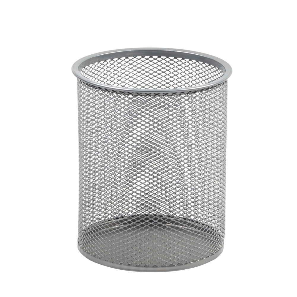 Office Round Desk Steel Mesh Pencil Cup Pen Holder Silver - Mesh ...