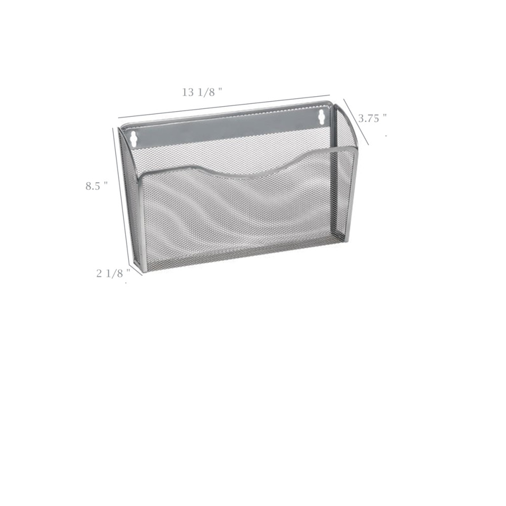 Mesh Single Pocket Wall Mount File Holder, Silver | YBM Home