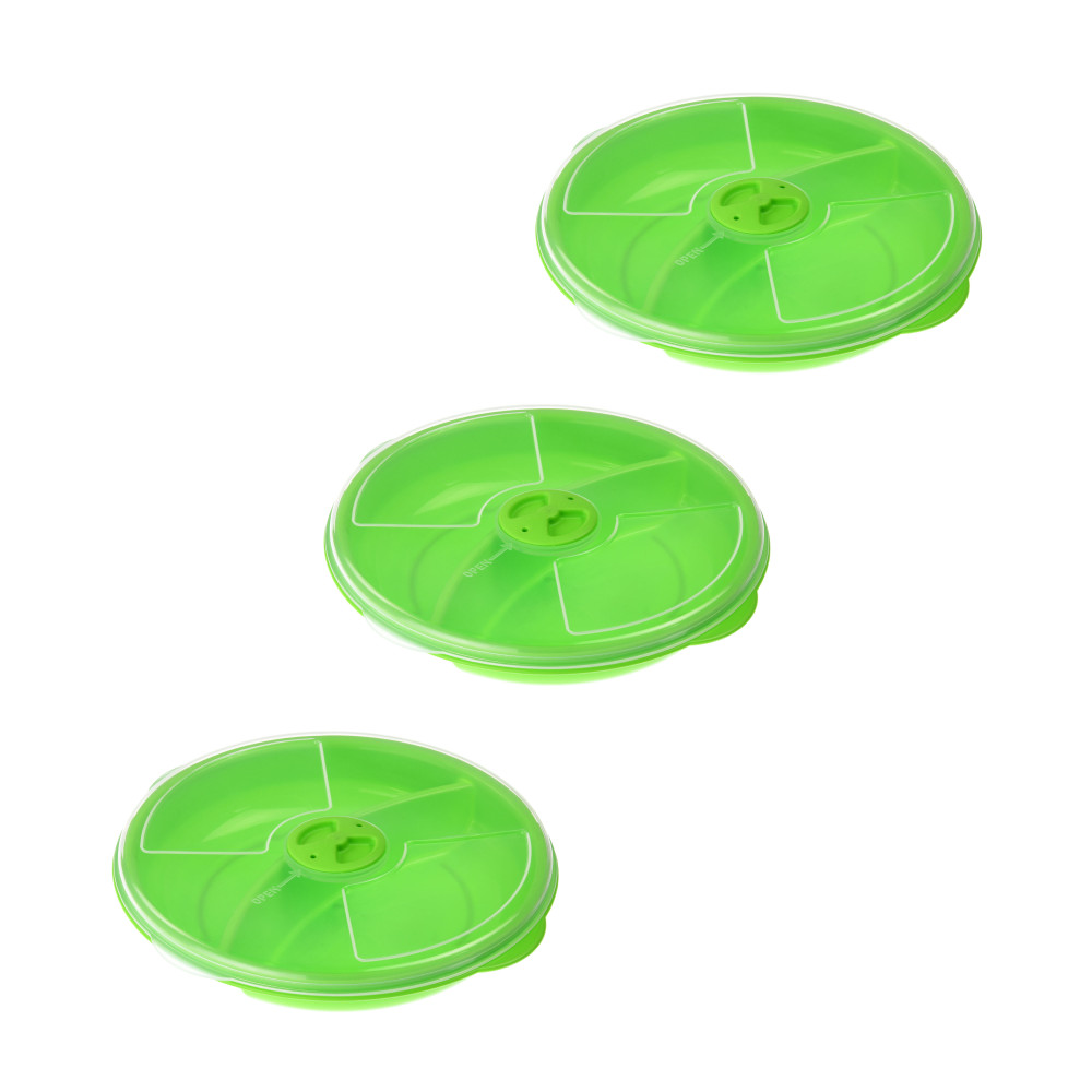 Two Compartment Microwave Tray with Cover, 3 Pack | YBM Home