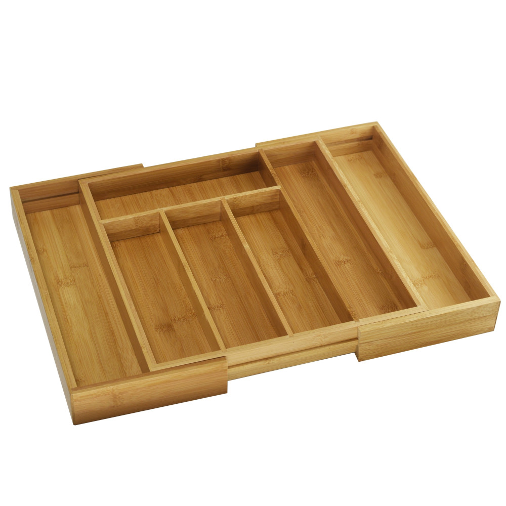 Expandable Bamboo Cutlery Tray with 5 Compartments (Expands to 7 ...