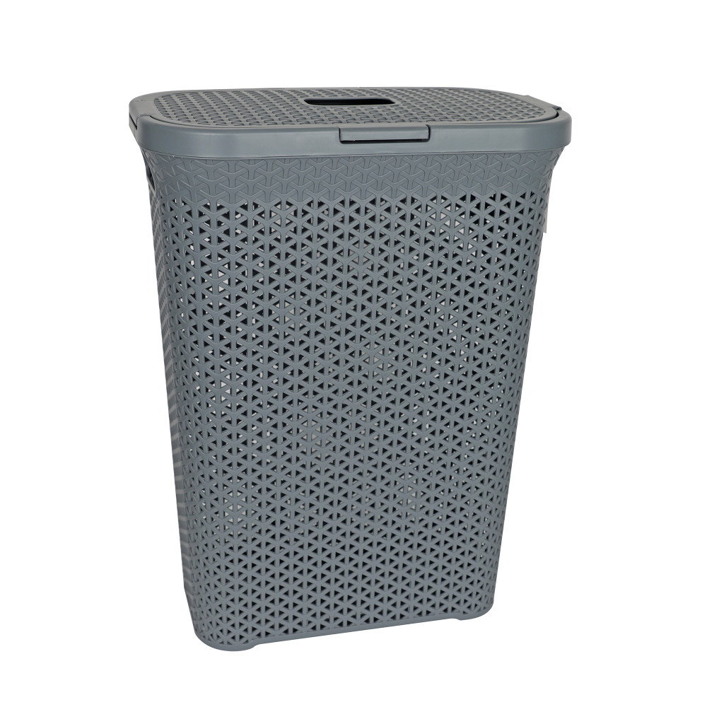 Slim Plastic Woven Laundry Hamper Basket with Lid | YBM Home