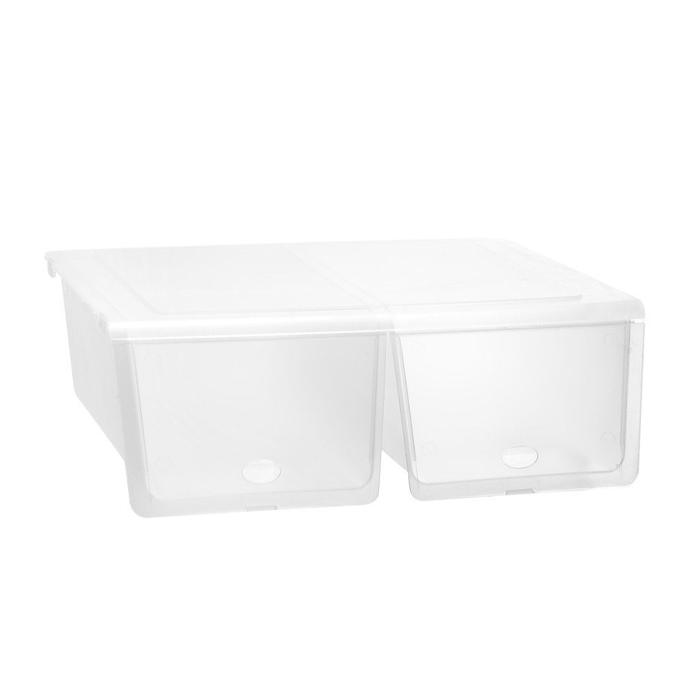 Double Shoe Box with Hinged Lid, Frosty White | YBM Home