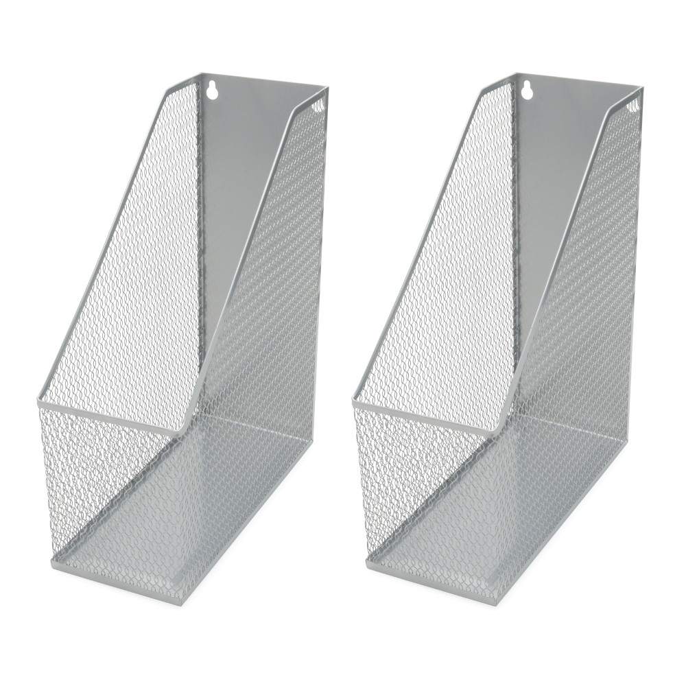 Mesh Extra Wide Wall Mount or Desktop File Holder, Silver - Pack of 2 ...