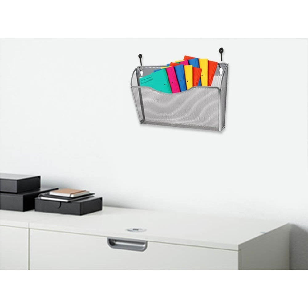 Mesh Single Pocket Wall Mount File Holder, Silver | YBM Home