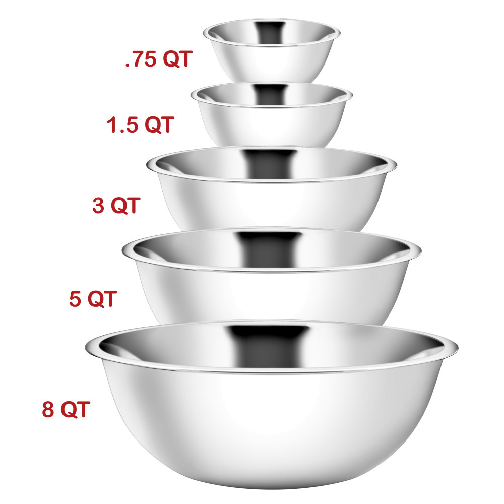 Premium Stainless Steel Mixing Bowls, Set of 5 Sizes | YBM Home