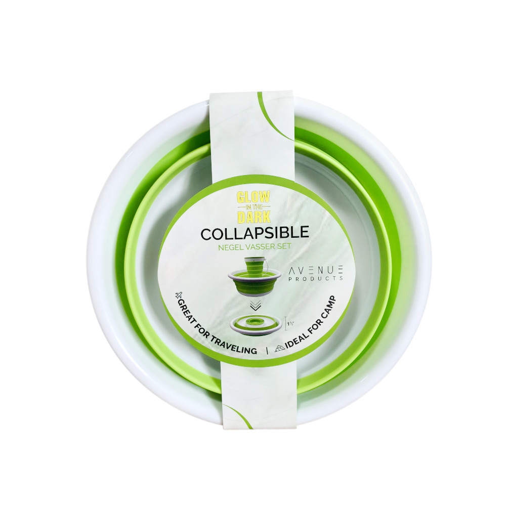 Collapsible Space Saving, Glow in the Dark Plastic Wash Set | YBM Home