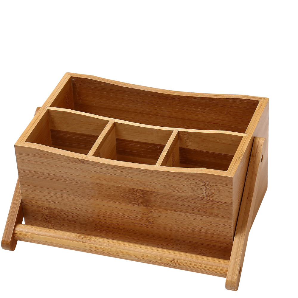 4 Compartment Bamboo Caddy with Handle | YBM Home