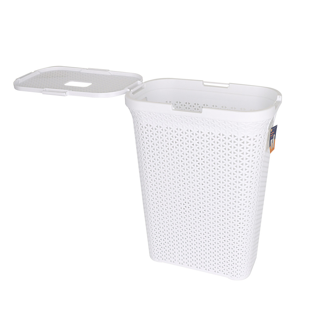 Slim Plastic Woven Laundry Hamper Basket with Lid | YBM Home