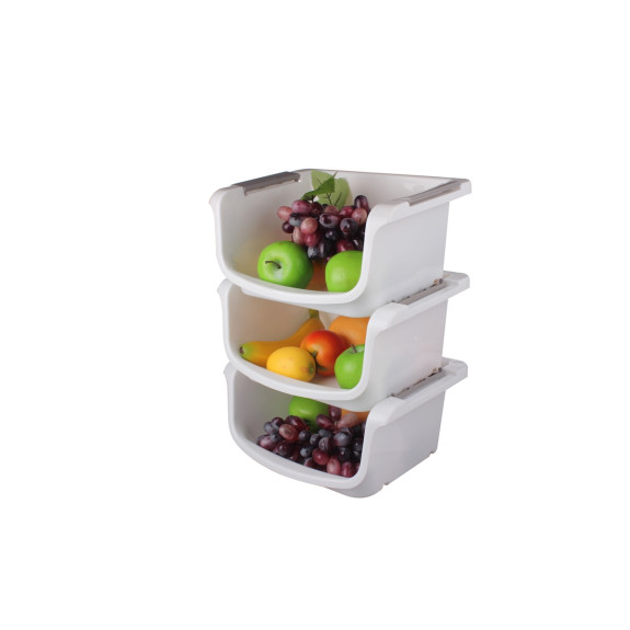 Plastic Stackable Basket Tray, Set of 3 | YBM Home