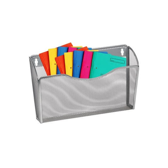 Mesh Single Pocket Wall Mount File Holder, Silver | YBM Home