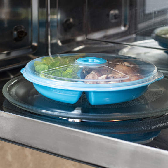 Two Compartment Microwave Tray with Cover - Kitchen | YBM Home