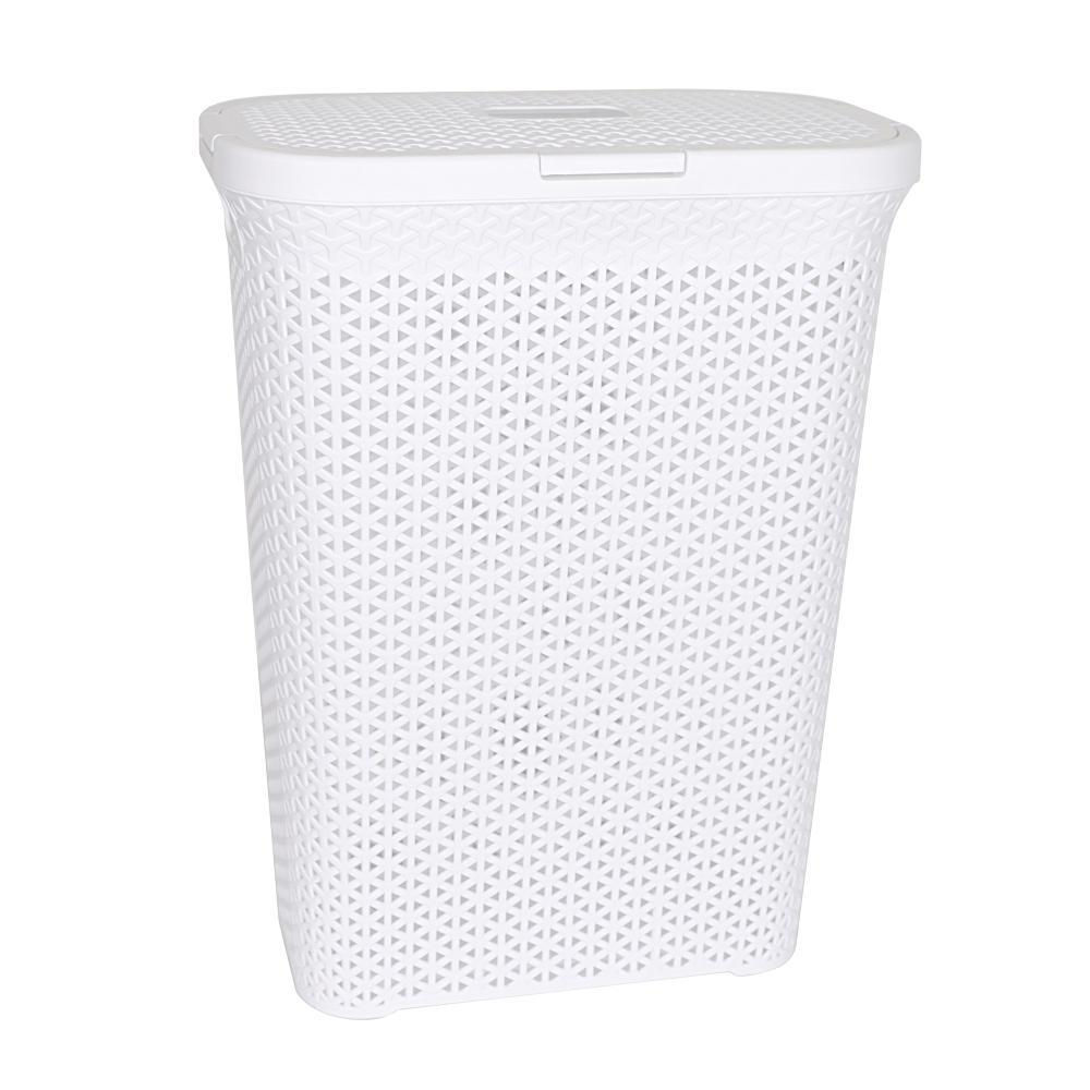 Slim Plastic Woven Laundry Hamper Basket with Lid | YBM Home